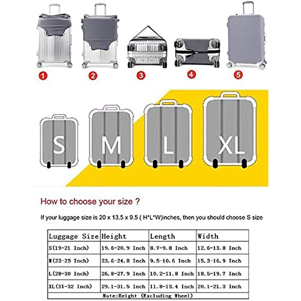 7-mi Travel Luggage Cover Protector, Washable Suitcase Protector Anti-scratch Spandex Baggage Covers Fits 23-25 Inch Luggage
