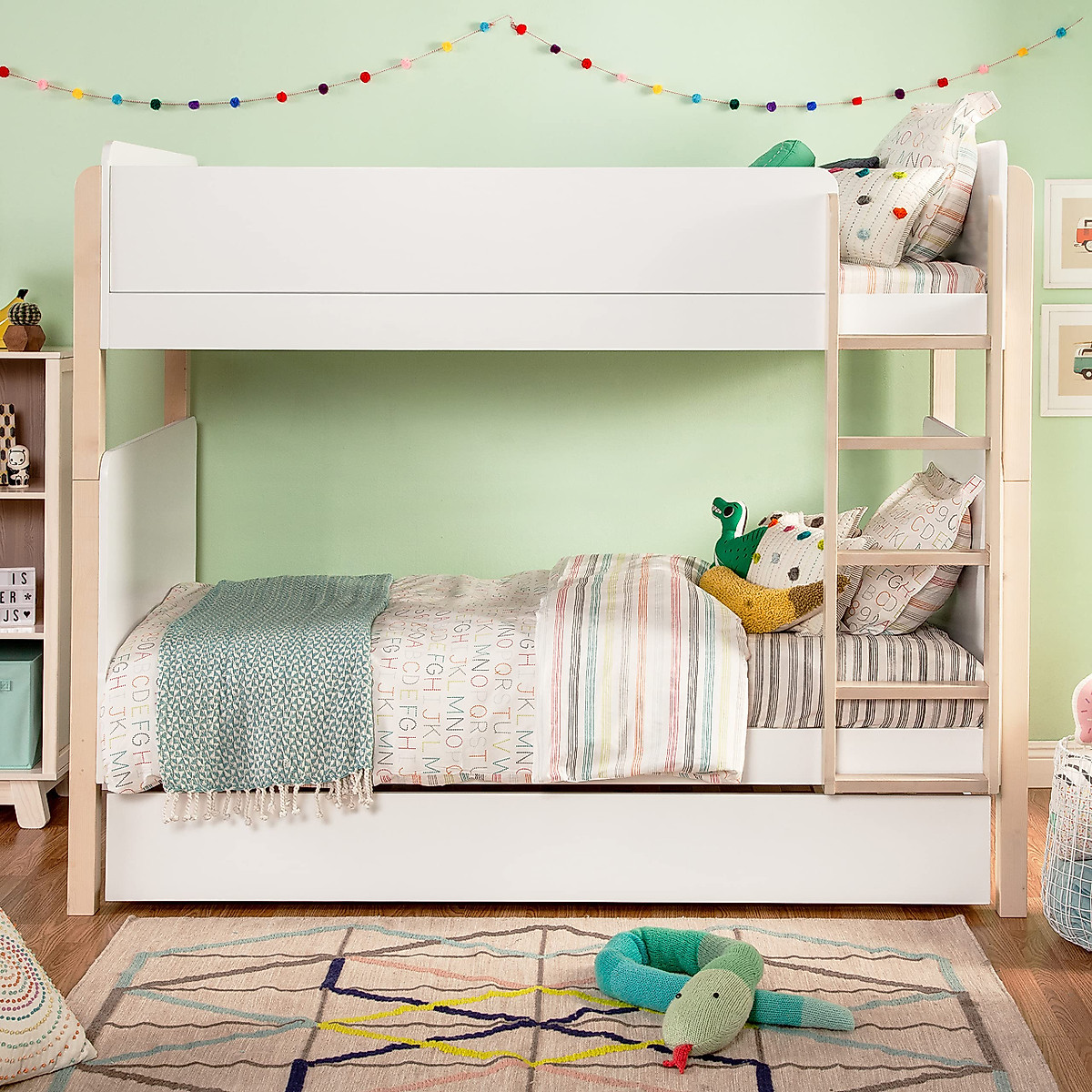 Babyletto Tiptoe Bunk Bed in White and Washed Natural