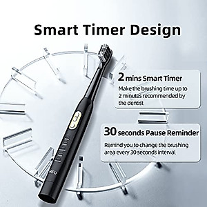 XFU Sonic Toothbrush for Adults and Kids, 3 Dupont Brush Heads, with 5 Modes and Waterproof IPX7, Battery Electric Toothbrush Build in 2 Mins Timer 40,000 VPM XF-2011 (Black)