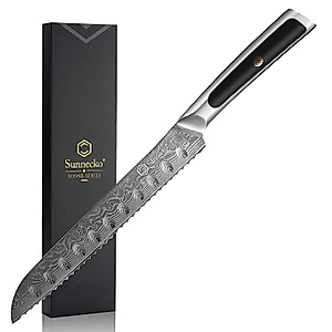 Sunnecko Bread Knife 8 inch, Serrated Bread Knife for Homemade Bread with 67-layers VG10 Damascus Steel Blade, Japanese Bread Knife with Solid Handle Best Bread Cutting Knife Bread Knives Cake Knife