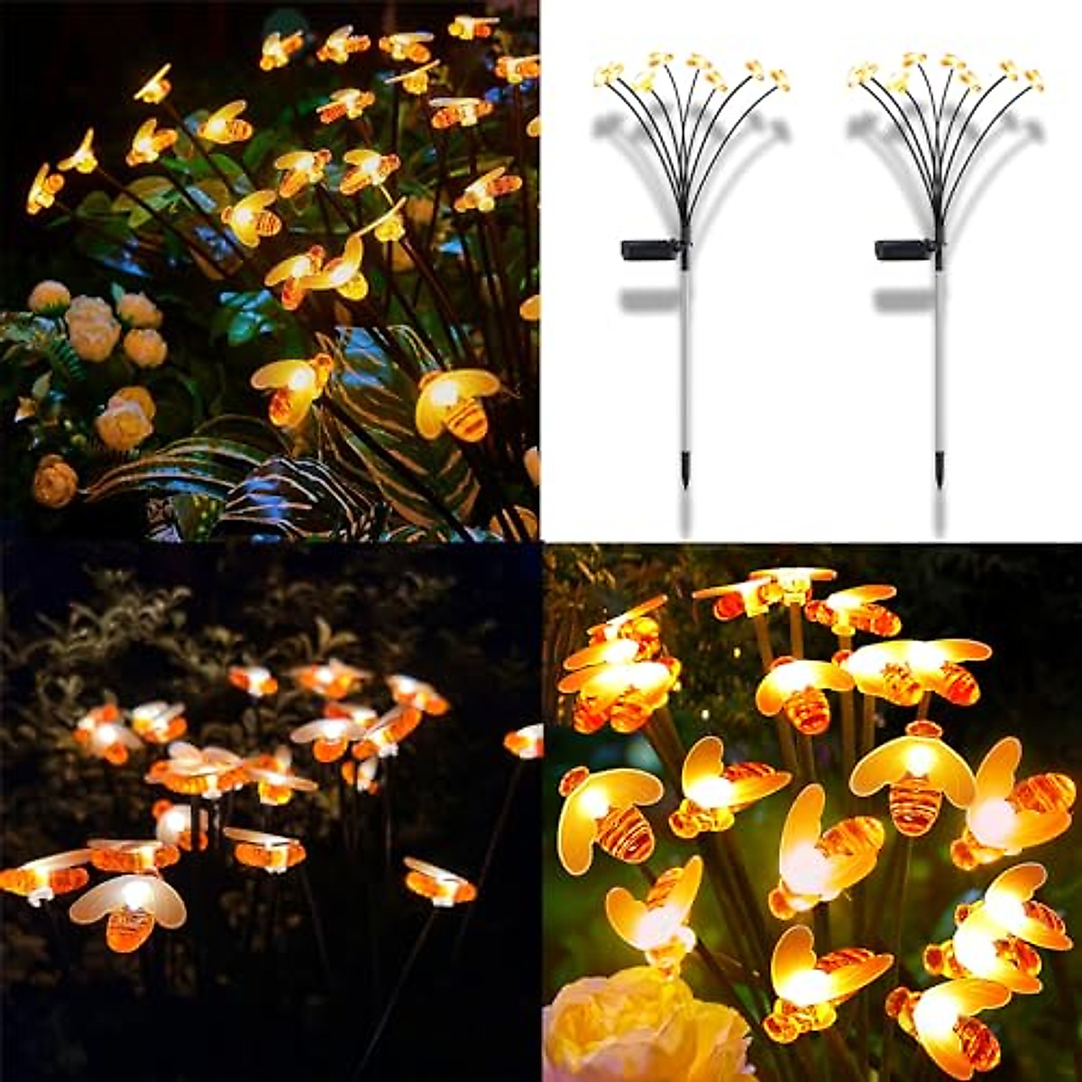 Solar Garden lights, Newest Solar Bee Firefly Lights with 1200mAH Battery, Swaying by Wind, Solar Outdoor Lights with Flexibility Iron Wire, Waterproof Firefly Lights Decor for Patio Yard(2 Pack)