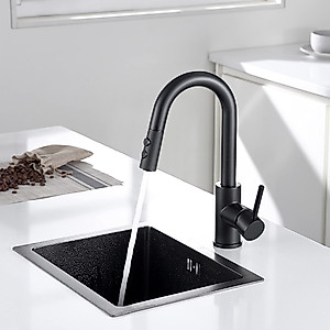 Bar Faucet with Pull Out Sprayer Single Hole Matte Black, JXMMP Single Handle Stainless Steel Bar Sink Faucets with Sprayer, Modern Small Kitchen Sink Faucet with cUPC Supply Hose
