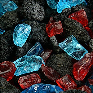 Hawaiian Dusk - Fire Glass and Lava Rock Blend for Indoor and Outdoor Fire Pits or Fireplaces | 10 Pounds | 3/8 Inch - 3/4 Inch