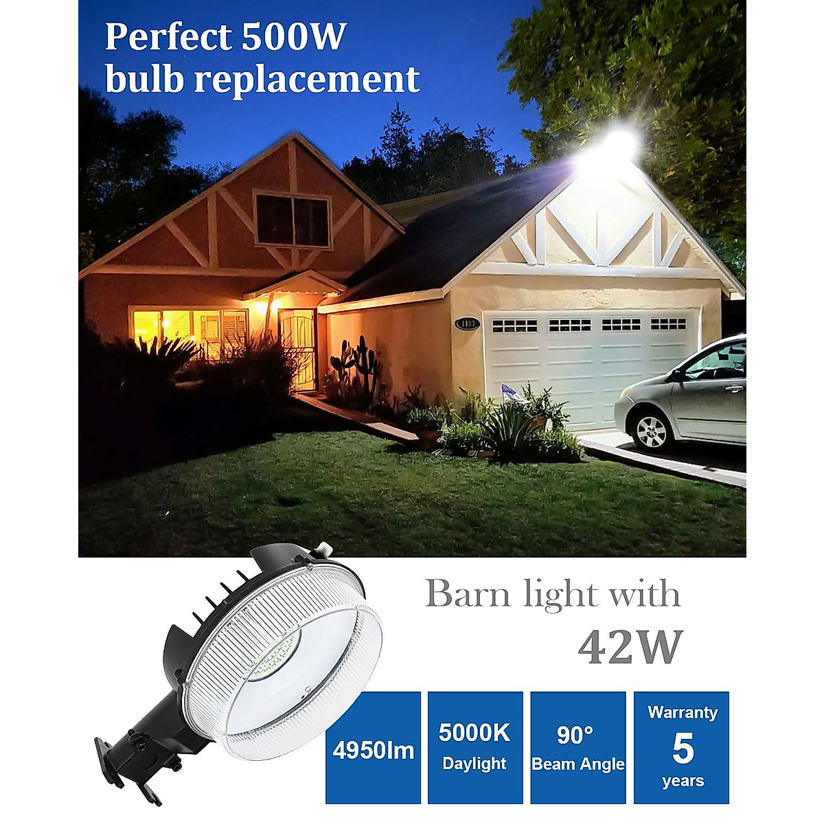 CINOTON 42W LED Barn Light Dusk to Dawn Outdoor Lighting, Black 2 Pack & Outdoor Solar Landscape Pathway Lights 4 Pack