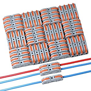 Glutoad 50 Pcs Lever Wire Connectors, 1 to 1 Inline Wire Connector Push-in, Compact Splicing Electrical Connectors Butt Terminals, for Quick Connect 28-12 AWG