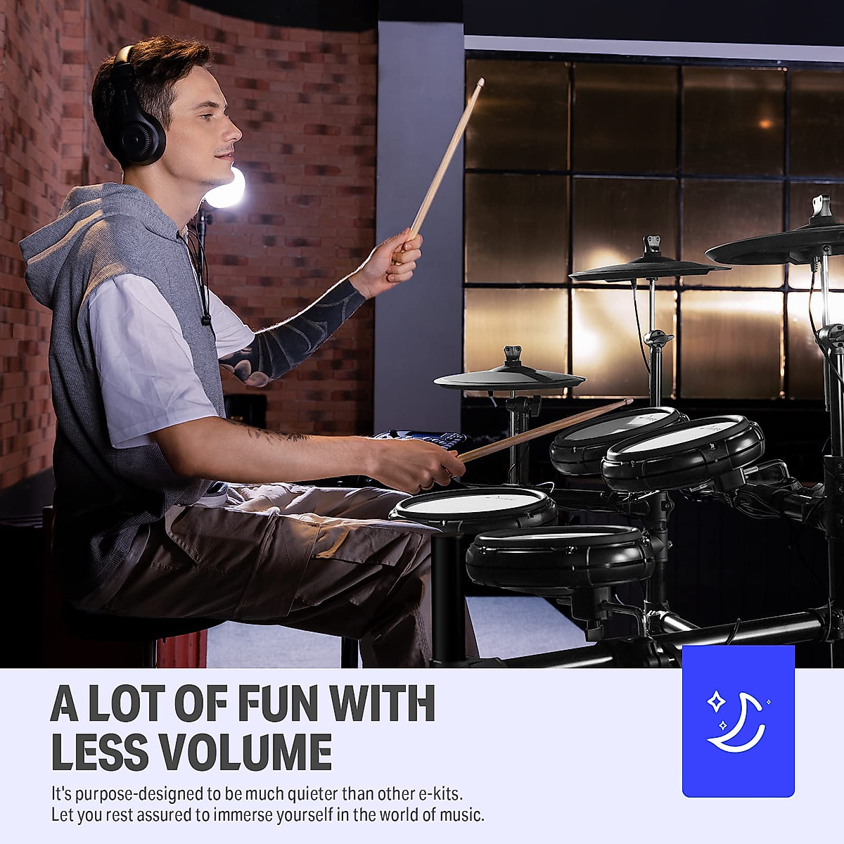 Donner DED-400 Electric Drum Set with Electric Drum AMP 35-Watt Electronic Drum Amplifier DDA-35 Keyboard Speaker with Aux in and Wireless audio connection, Drum/Keyboard/MIC 3 in 1 Amplifier with 3-