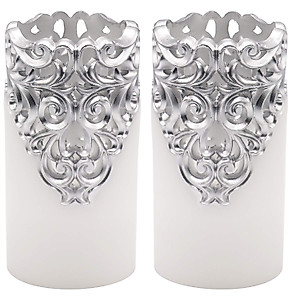 Eldnacele Flameless Christmas Silver Candles with 5H Timer, Flickering Real Wax Battery Operated Pillar Candles for Christmas Party Decoration Silver (D3 x H6)