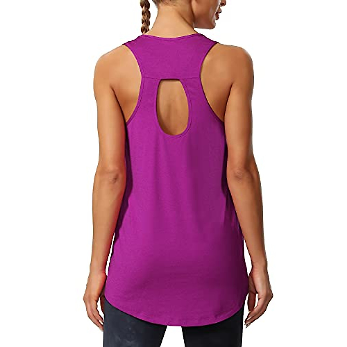 Cakulo Workout Long Tank Tops for Women Plus Size Loose Fit Athletic Shirts Exercise Gym Muscle Active Yoga Swimwear Sport Swimwear Razorback Sleeveless Tops Heather Purple 3XL