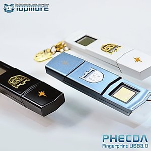 TOPMORE Phecda Fingerprint Recognition USB3.0 Flash Drive Fingerprint ID Security Flash Disk Biometric Fingerprint Reader Memory Stick (64GB, Blue & Silver)