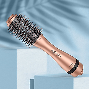 Adagio California Blowout Brush: 2-in-1 Hot Air Brush Styler and Dryer - Negative Ion Round Brush - Hair Dryer Brush with Straightener Function - Hair Styling Tools for Women… (2-inch, Rose Gold)