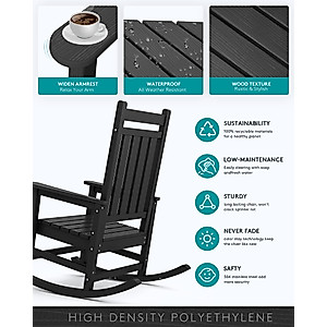 SERWALL Outdoor Rocking Chair Set of 2, HDPE Rocking Chairs for Adult, Black