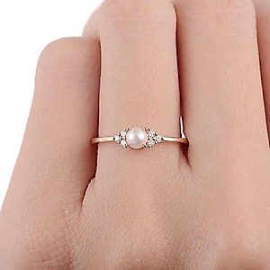 LTCXCXCD Simple Exquisite Jewelry 18k Rose Gold Pearl Ring Simulation Natural Moonstone 925 Silver Solitaire Ring (10)