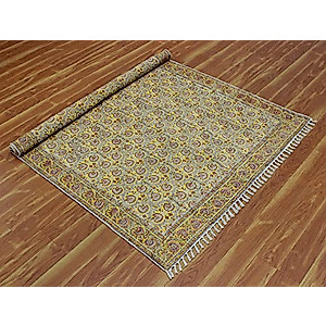 Casavani Hand Block Printed Cotton Dhurrie Floral Tassel Rug Boho Area Rug Easy Care Washable Rugs for Doormat Entryway Living Room Bedroom Hallway Balcony 12x12 Feet Square