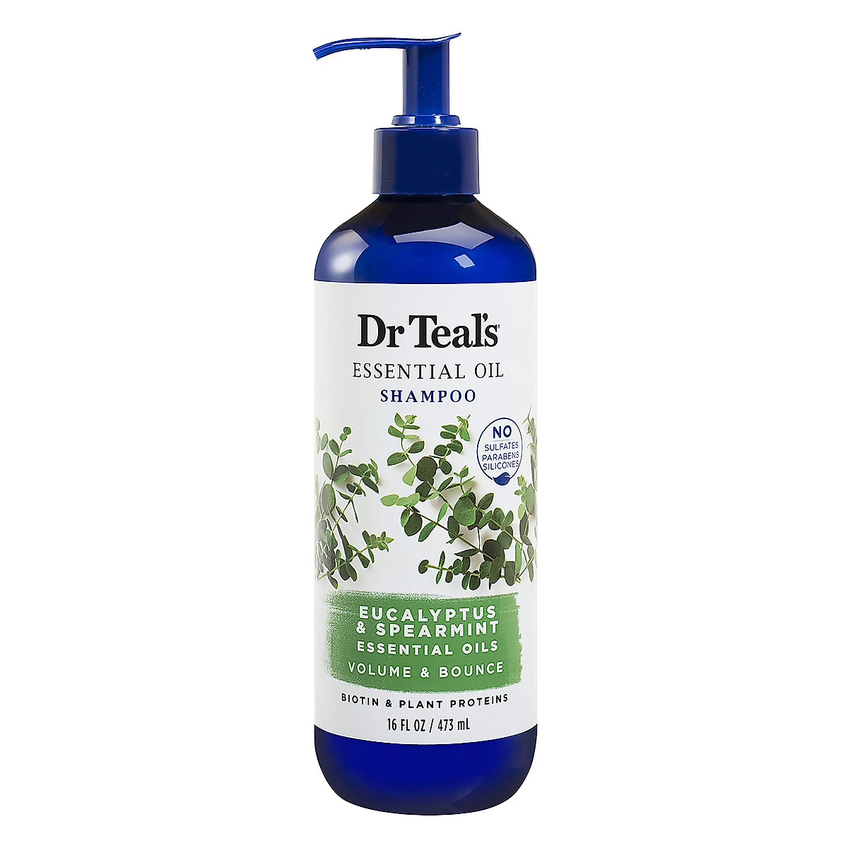 Dr Teal's Spearmint Volume & Bounce Essential Oil Shampoo, Sulfate Free, Eucalyptus, 16 Fl Oz