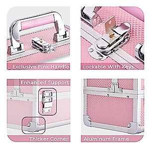 Joligrace Makeup Train Case Cosmetic Box 10 Inches Jewelry Organizer Professional 3 Tiers Trays with Mirror and Brush Holder Lockable Key Portable Travel Mermaid Pink