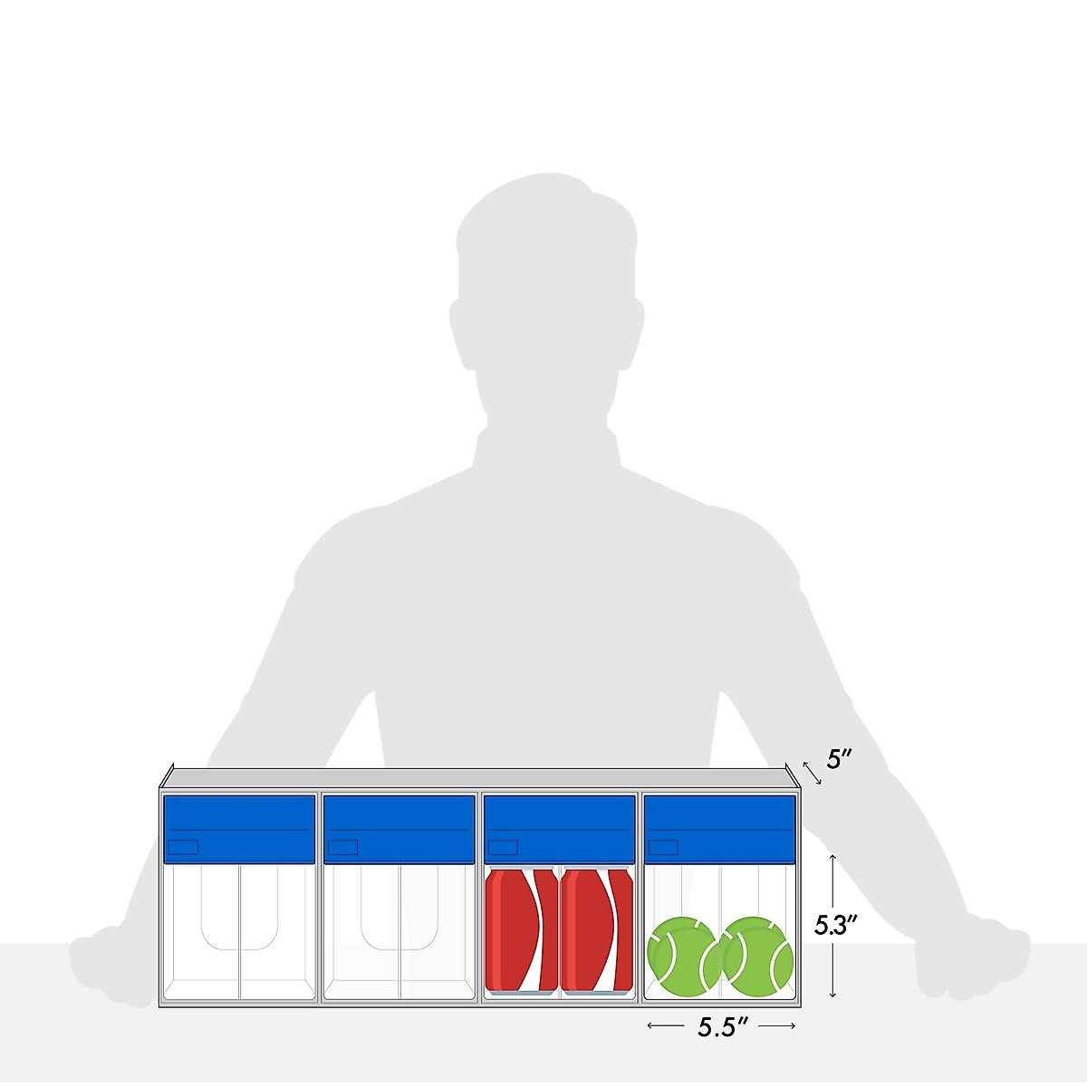 Ideal BNZ Tilt Bins, Plastic Pull Out Storage Bins, Stackable Organizer, Storage Containers with Drawers (Fastener Storage, Bead Storage Drawers), 4 Bins, White/Blue