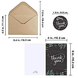 Supla 150 Sets Thank You Cards with Envelopes Stickers Bulk Thank You Notes 6 Designs of Chalkboard Floral Thank You Note Cards Vintage Blank Thank You Card 4 x 6 for Wedding Bridal Baby Shower