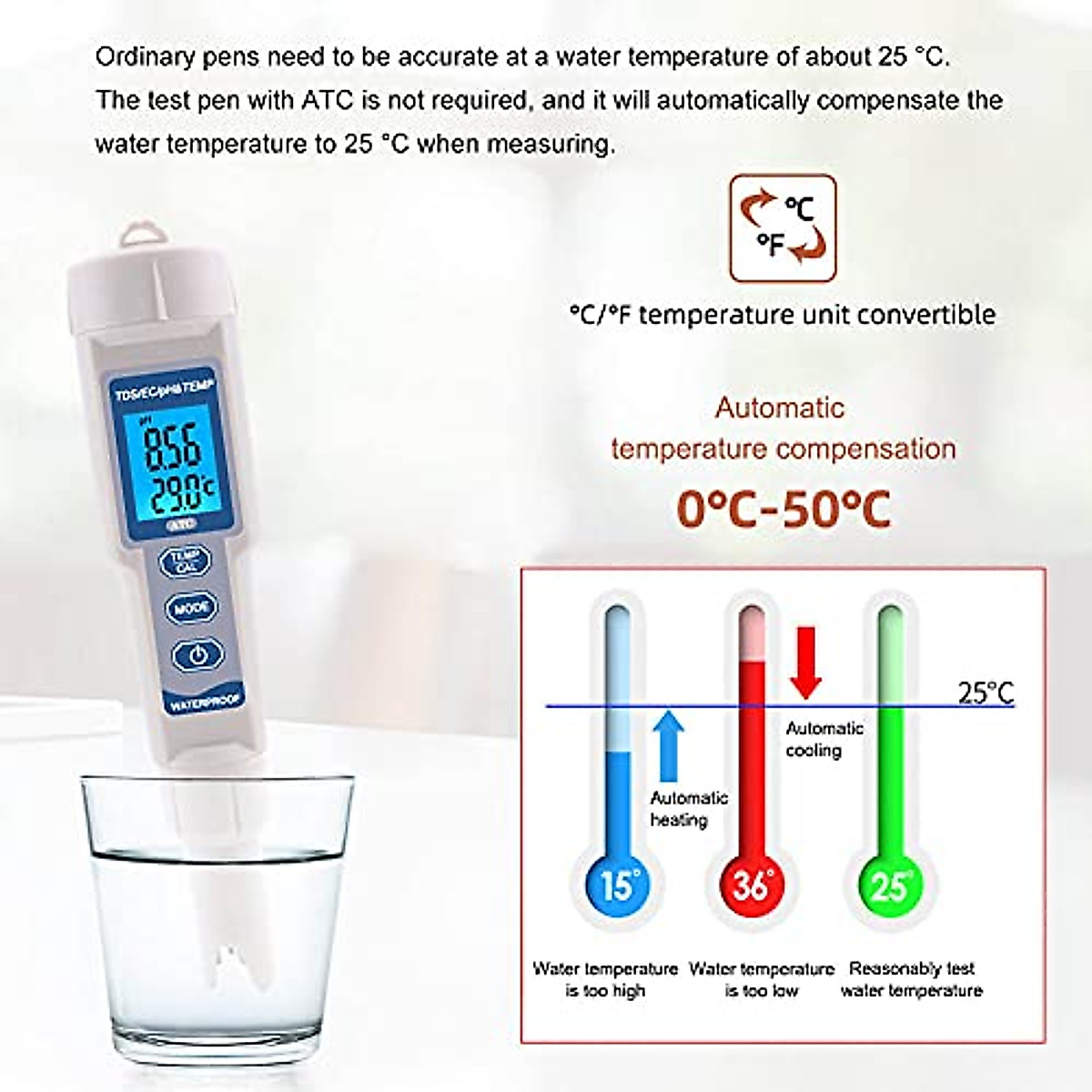 Oumefar Water Quality Tester 4in1 PH/EC/TDS/Temperature Water Quality Monitor for Food Processing Drinking Water Monitor