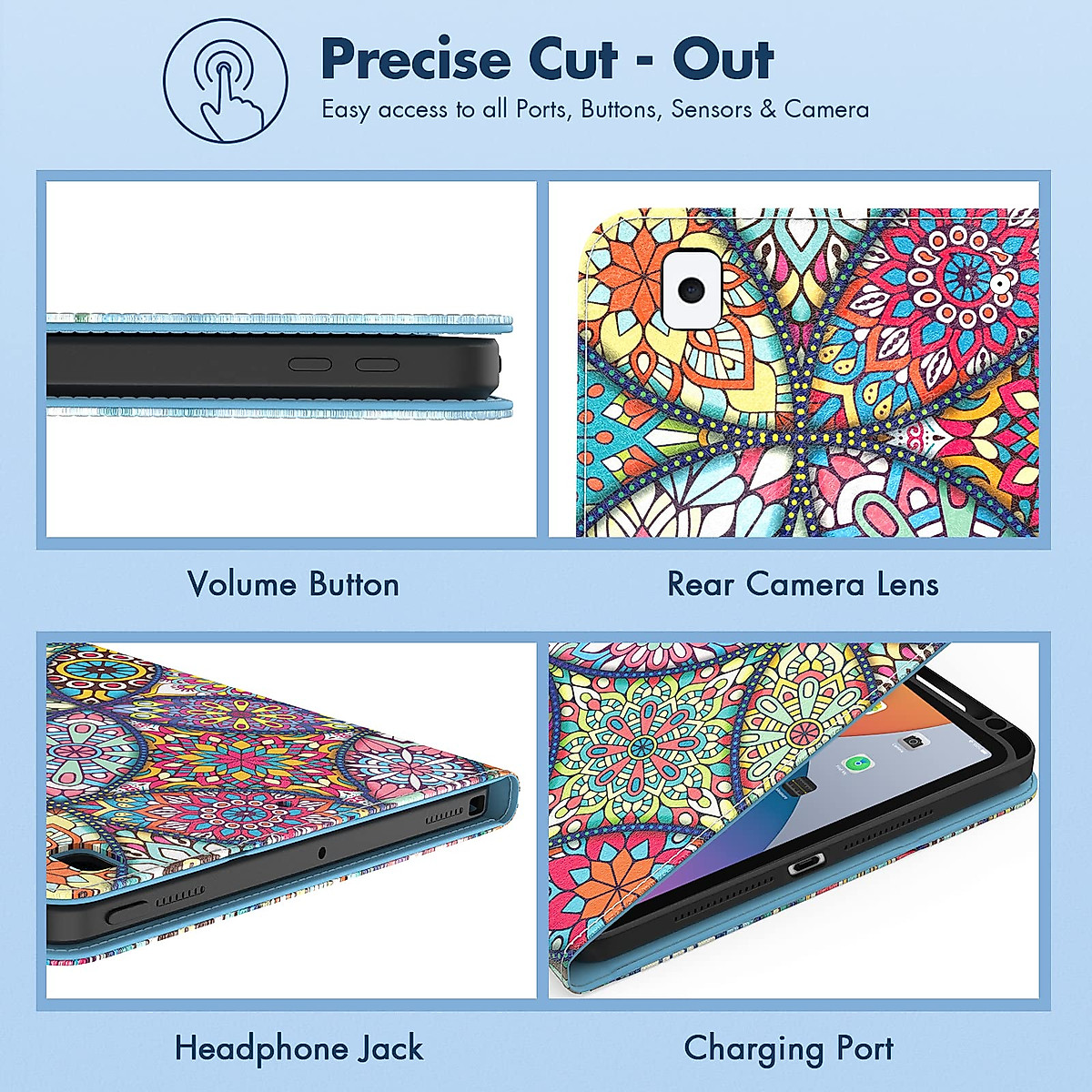 Dteck for iPad 9.7" Case, PU Leather Folio with Auto Sleep Wake/Stand, Built-in Pencil Holder, Protective Cute Stained Glass Cover