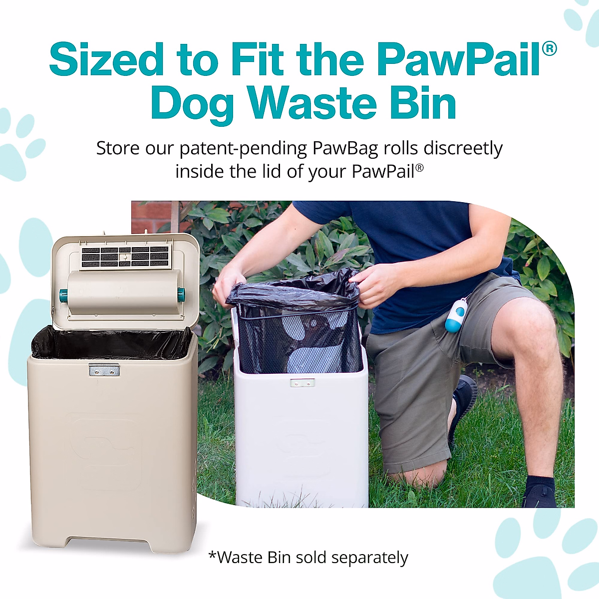 PawPail Trash Can Liners, Dog Poop Disposal Bags, 100% Recycled Plastic, Floral Scented, for PawPail Pet Waste Station, Cat Litter Box, or Outdoor Trash Can | 1 Roll of 20 Large Size Bags