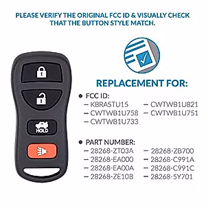 Keyless2Go Replacement for Keyless Entry Car Key Fob Remote for KBRASTU15 CWTWB1U733