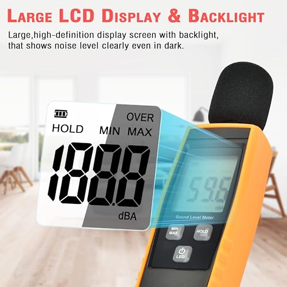 Hand-Held Sound Level Meter,V-Resourcing 30~130 dB Decibel Noise Measurement Tester with Backlight Digital LCD Display for Indoor/Outdoor Uses [Max/Min/Hold Function]