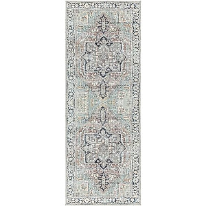 BoutiqueRugs Nisa Oriental Medallion Large Area Rug - Farmhouse Traditional Floral Carpet for Living Room - Machine Washable - Sage, Green, Rust - 7'6" x 9'6" (8x10 Area Rug)