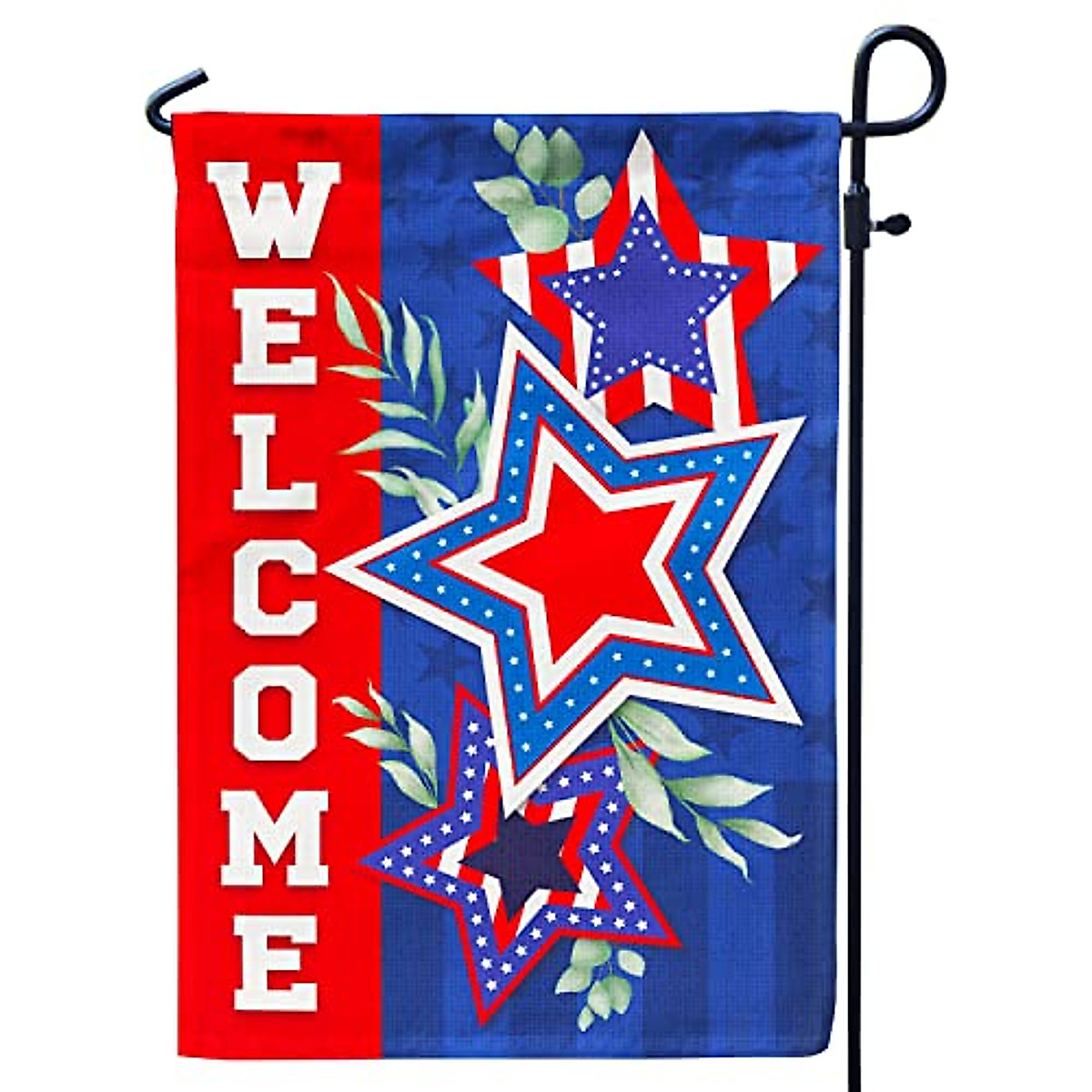 Welcome Star Patriotic Garden Flag for 4th of July Independence Day Outdoor Decoration Double Sided Printing 12x18 Inch
