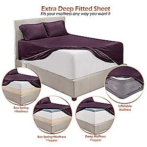 Nestl Extra Deep Pocket Bed Sheet Set – 6-Piece Hotel Bed Sheet Set Deep Pocket Bed Sheets 18-24 Inch Deep Pockets – Fitted Sheet, Flat Sheet and 4 Pillowcases – King – Eggplant Purple