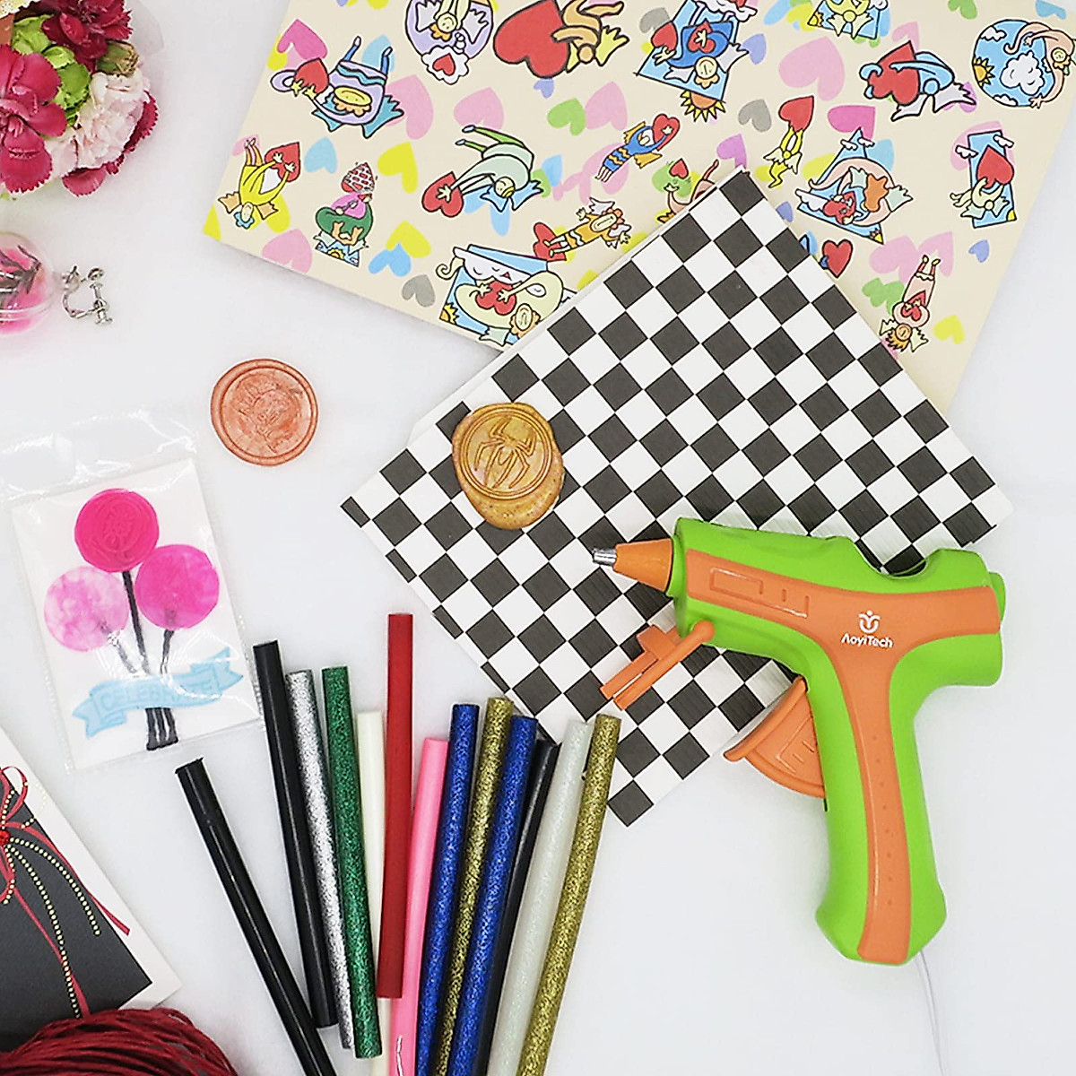 AoyiTech Mini Size Hot Glue Gun with 10 Free Glue Sticks, Fast Preheating Lightweight Glue Gun for Crafts, School Arts, DIY, and Home Repairs, Green and Orange Craft Glue Gun