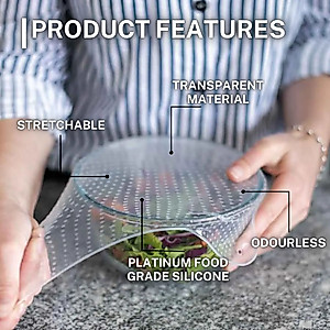 [5 Pieces] Silicone Reusable Microwave Food Cover | Food Storage Silicone Lids | Plastic Wrap For Food | Microwave Splatter Cover | Dishwasher Safe, BPA Free, Non Toxic Kitchen Gadgets