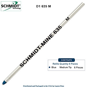 Schmidt 635 Mini Ball Pen Refill - 6 Pack - Blue