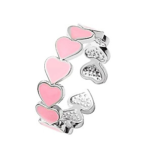 Fashion Heart Shaped Statement Ring for Women Opening Ring Adjustable Rings (Pink, One Size)