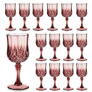 XUWAIDSGN 7oz Plastic Vintage Rose Gold Drinking Glasses Pink Wine Glasses Unbreakable Wedding Glassware Crystal Water Goblets Reusable Drinkware Vintage Champagne Flutes (16, Rose Gold)