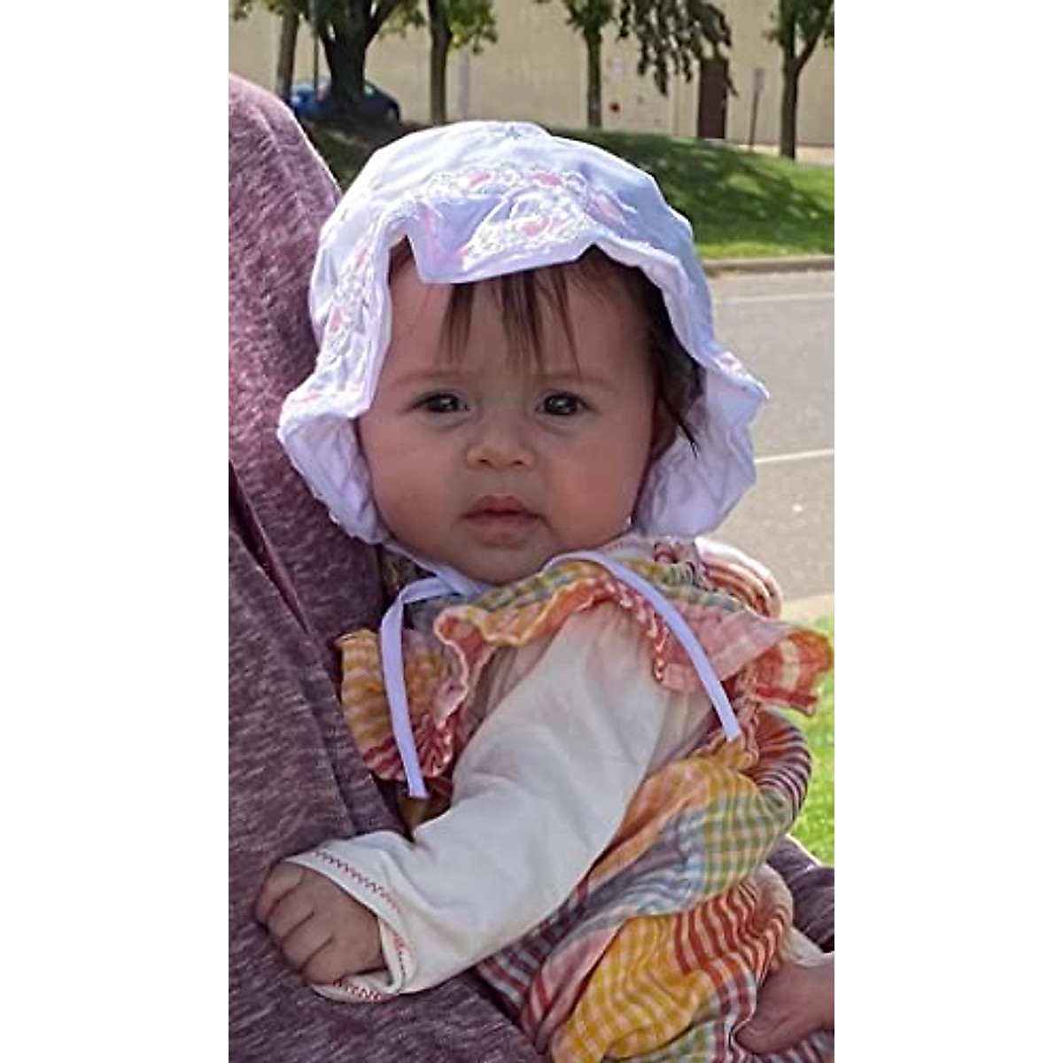 N'Ice Caps Baby Girls Bonnet White Lace Newborn Infant Toddler Sun Hat Special Occasion (White with Pink Ribbon, Newborn)