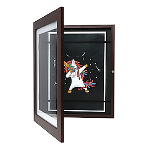 FrameWorks 10” x 12.5” Mahogany Wooden Kid Art Frame with Gallery Style Edges, Tempered Glass, and Elastic Straps