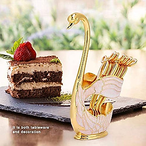 Metal Coffee Dessert Dinner Spoon Set, Teaspoon Fruit Dessert Flatware Swan Base Holder Metal Coffee Spoon Organizer with 6pcs Coffee Dessert Sugar Ice Cream Spoons (Gold)