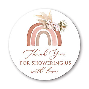 2" Round Pampas Grass Boho Rainbow Baby Shower Thank You Favor Sticker - Set of 40