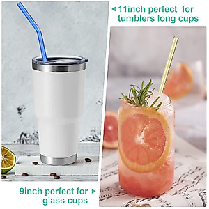 [12 Pcs] Reusable Colorful Long Glass Straws - 11" x 8mm and 9" x 8mm Shatter Resistant Each Including 3 Straight and 3 Bent with 2 Cleaning Brush Perfect for 30 oz 20 oz Tumblers Juice Coffee