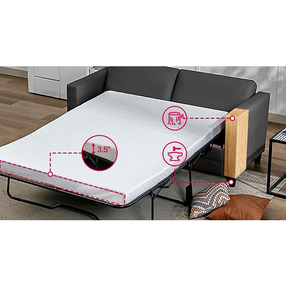 MUZZ Pull Out Couch Queen, Modern Leather Sleeper Sofa Bed with Foldable Foam Matress, 2 in 1 Pull Out Sofa Bed for Living Room, Apartment, Office (Queen/Grey)