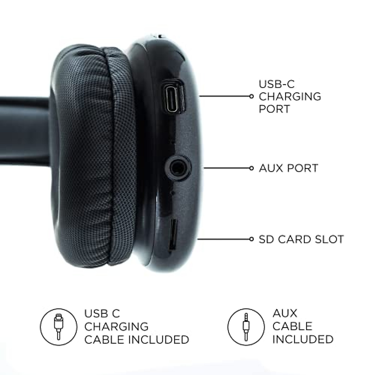 iJoy Ultra Wireless Headphones with Microphone- Rechargeable Over Ear Wireless Bluetooth Headphones with 10Hr Playtime, SD Slot, Backup Wire- Soft Cushion Wireless Headset with Mic (Black)