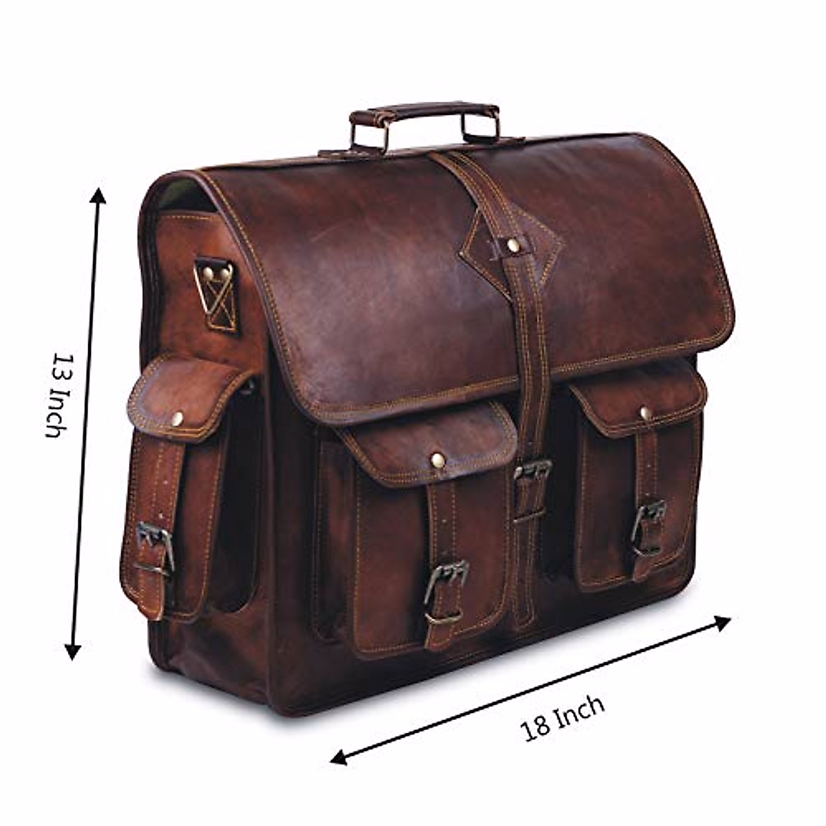 HULSH Vintage Leather Laptop Bag for Men Full Grain Large Leather Messenger bag for men 18 inches with rustic look Best leather briefcase