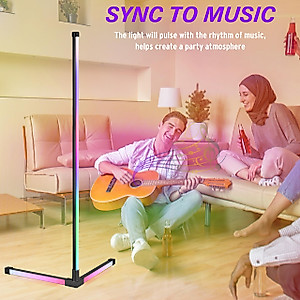 24W Corner Floor Lamp, 62" Smart RGB LED Floor Lamp with Music Sync, Modern Mood Lighting Corner Lamp Dimmable with Remote & App Control, DIY Mode & Timer RGB Corner Light for Living Room Gaming Room