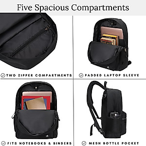 Fenrici Holiday Gift - Black Backpack for Girls, Boys, Teens, Kids' School Backpack, Kids' Bookbags with Padded Laptop Compartment, Black, 17 Inch