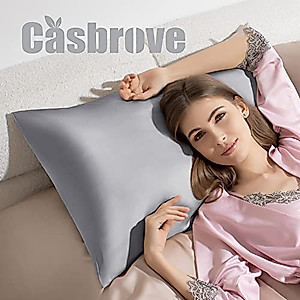 Silk Pillowcase for Hair and Skin Mulberry Silk Pillowcase Soft Breathable Smooth Both Sided Natural Silk Pillowcase with Zipper Beauty Sleep Silk Pillow Case 1 Pack for Gift (Standard, Silver Gray)