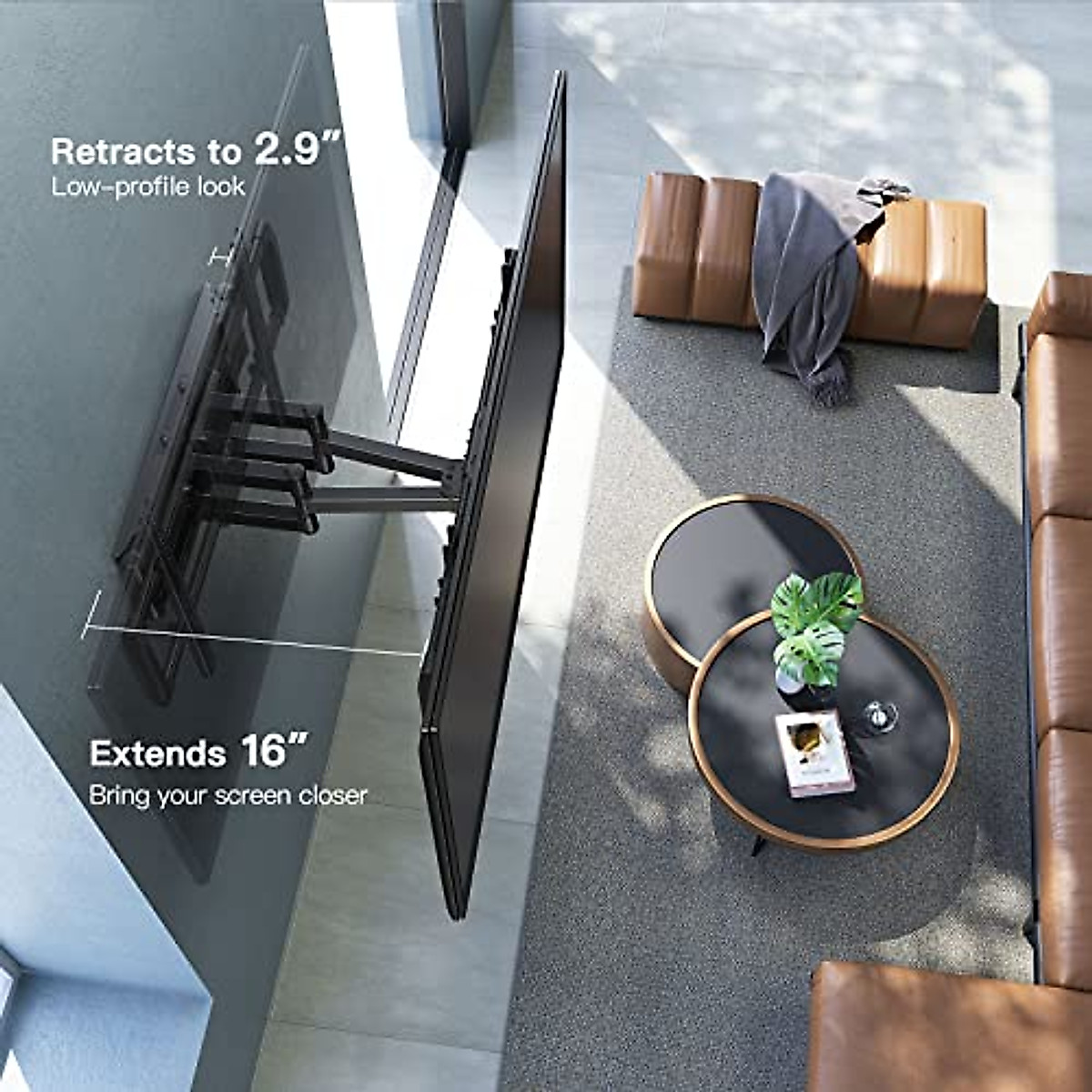 PERLESMITH Full Motion TV Wall Mount for 37-75 inch TVs, TV Mount with Smooth Swivel, Tilt, Extension, Dual Articulating Arms, Holds up to 100 lbs, Max VESA 600x400mm, 16" Wood Studs, PSLF10