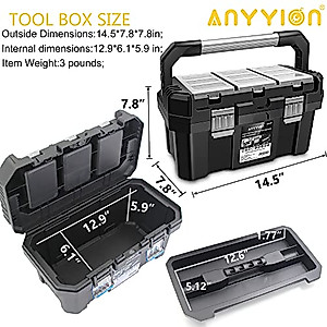 Anyyion 14.5-Inch Tool box with Removable Tray , Truly Strong and Durable For Craft Storage, Household（14.5In）