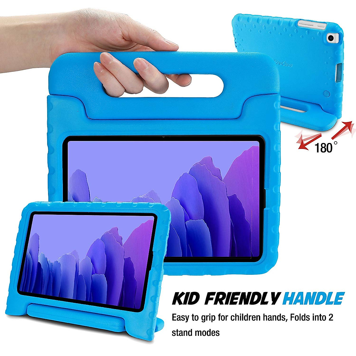 ProCase Kids Case for Galaxy Tab A7 10.4 2020 (T500 T503 T505 T507), Shock Proof Convertible Handle Stand Cover Lightweight Kids Friendly Protective Case for 10.4 inch Galaxy Tab A7 -Blue