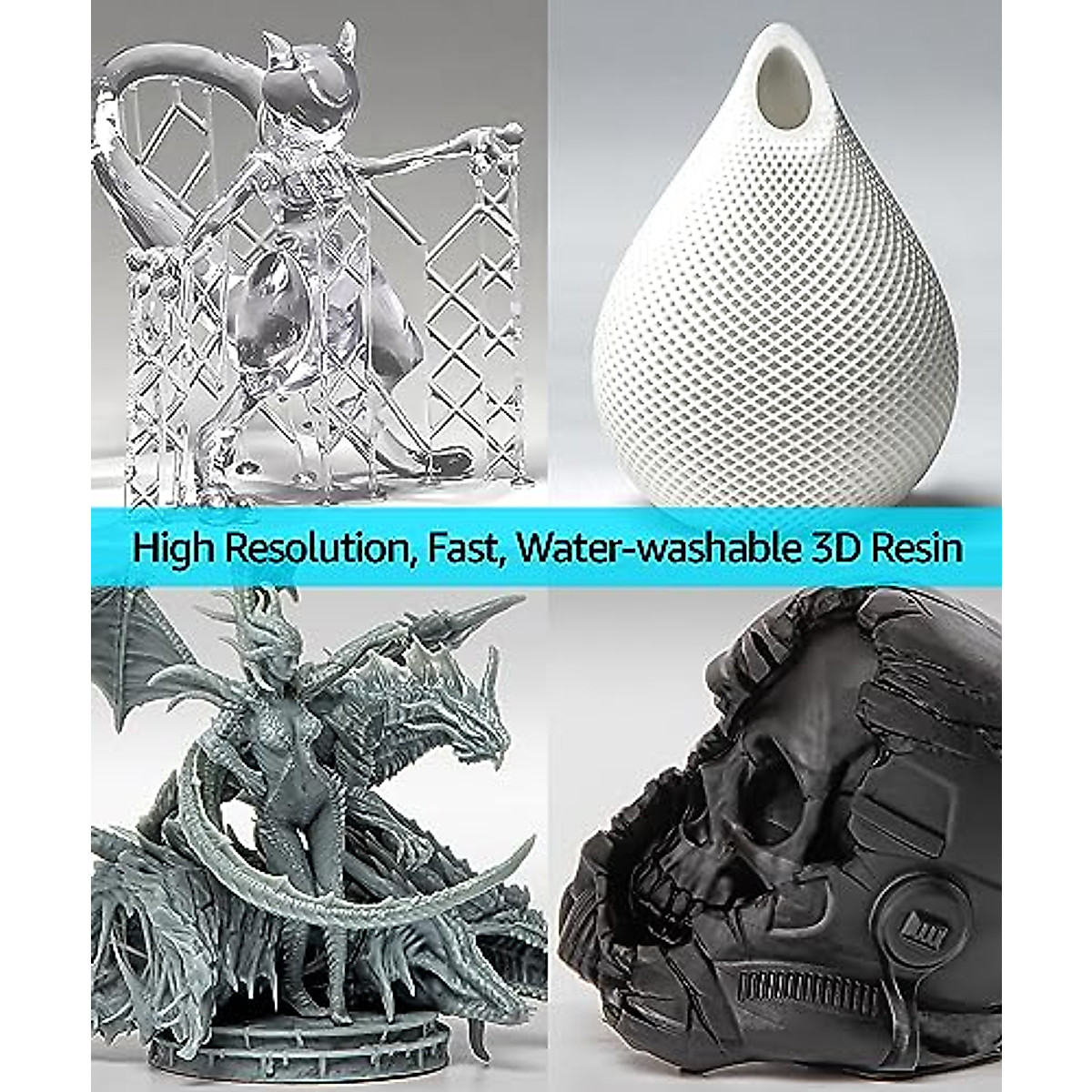 SuperFast 8K 3D Printer Resin Water Washable, 50um Print in 0.5 sec, Made in Korea by 3DMaterials (5000g, Grey)