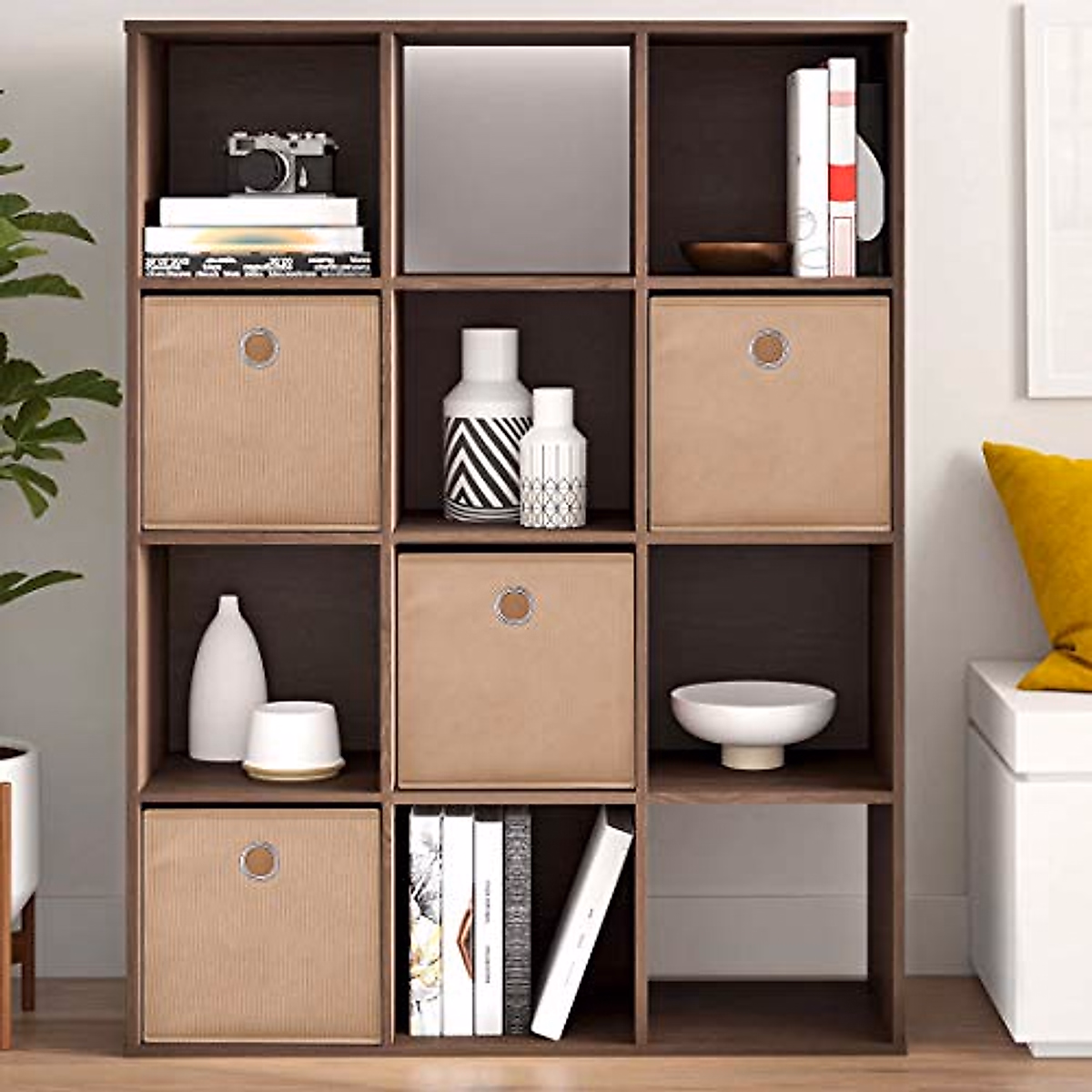 i BKGOO Foldable Storage Cube Drawer Bins Collapsible Fabric Storage Boxes with Round Metal Grommets for Organizing Shelf Nursery Home Closet 4Pack&6Pack 11x11x11 inch (6 Pack Beige, 11x11x11 inch)